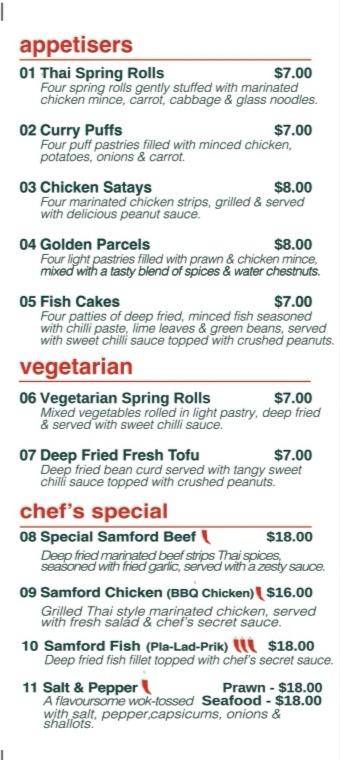 Menu at Aluntum Thai Take Away fast food, Samford Village
