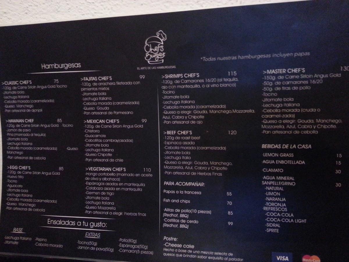 Menu at Chef's Burger restaurant, Santiago de Querétaro, Calle 16 de ...