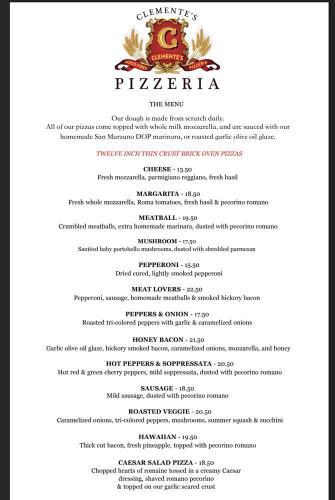 Menu at Clemente's Wood-Fired Trolley Pizzeria, Key West, 516 Fleming St