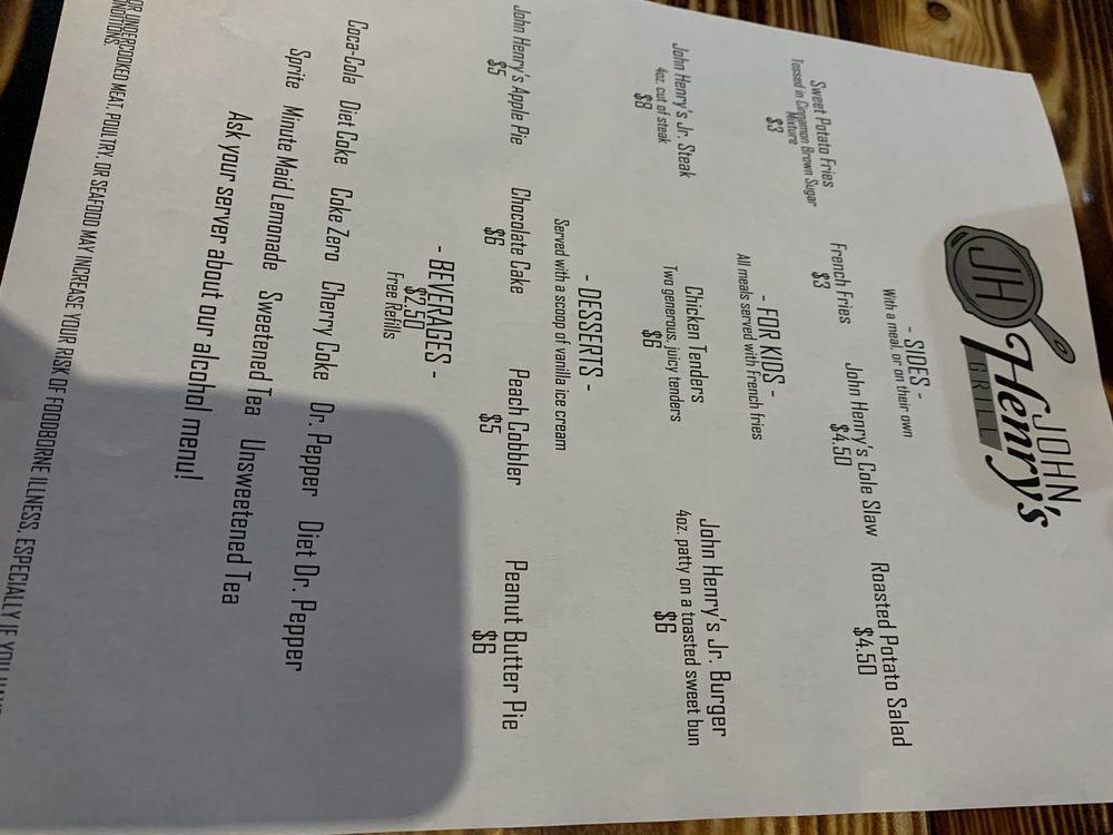 Menu at John Henry's Grill steakhouse, Rome
