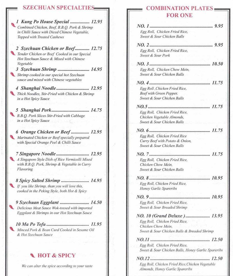 Menu at Kung Po House Chinese Cuisine restaurant, Renfrew