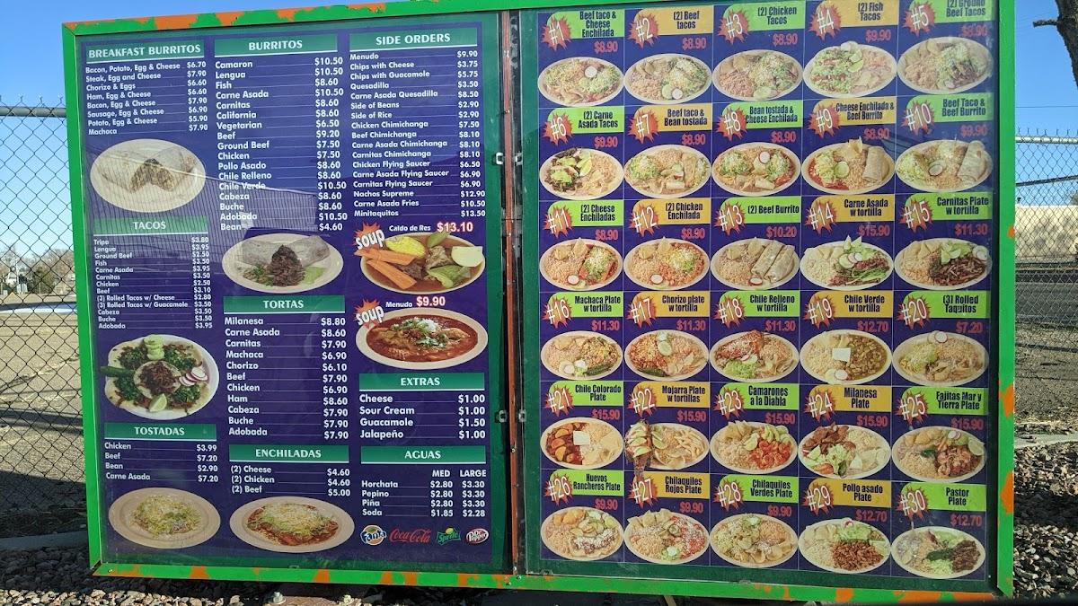 Menu at Mauricio's Taco Shop restaurant, La Junta