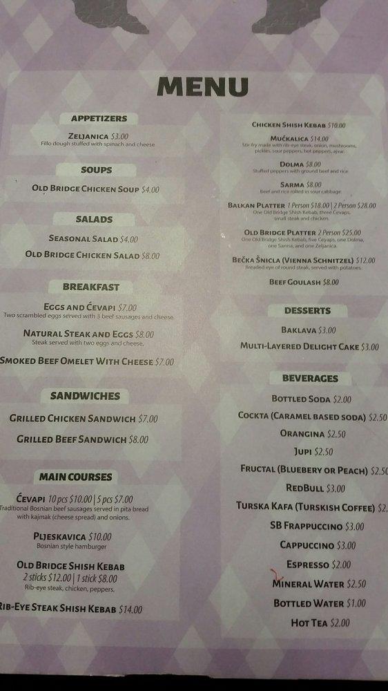Menu at Old Bridge Cafe, South Salt Lake