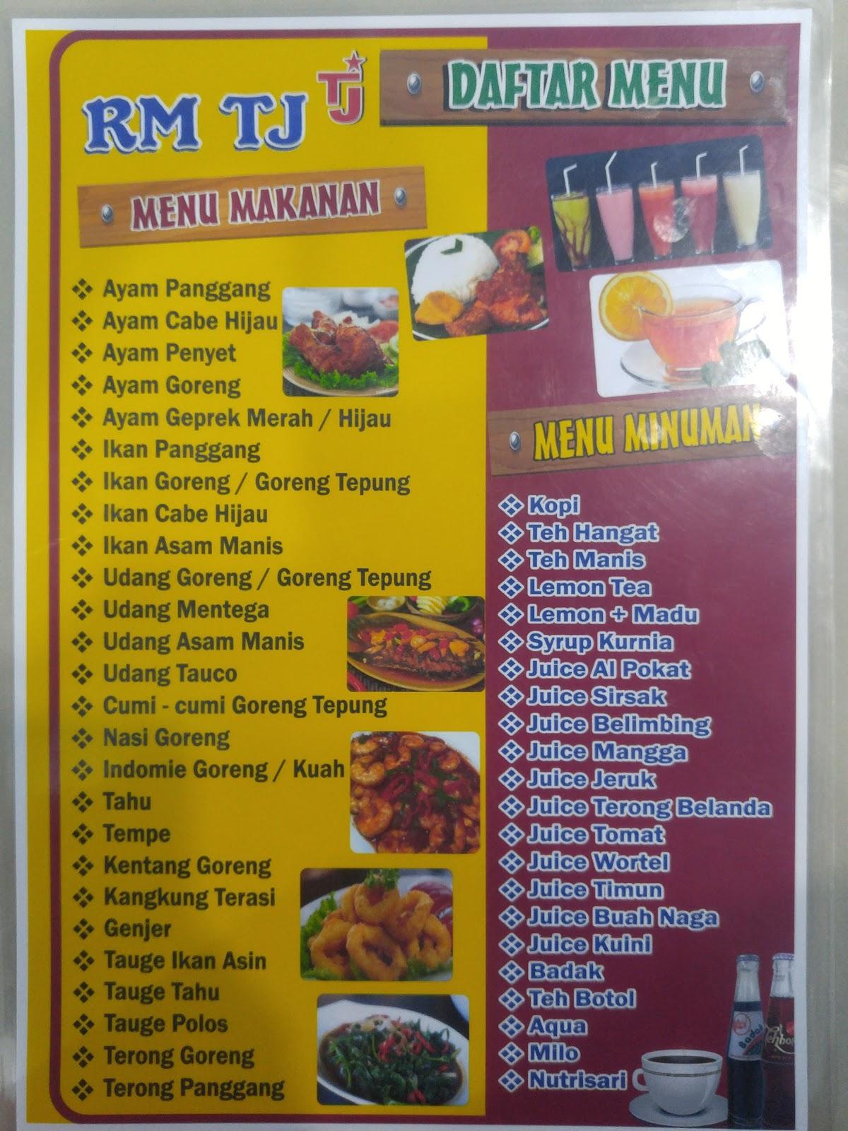 Menu at RM TJ restaurant, Bandar Labuhan