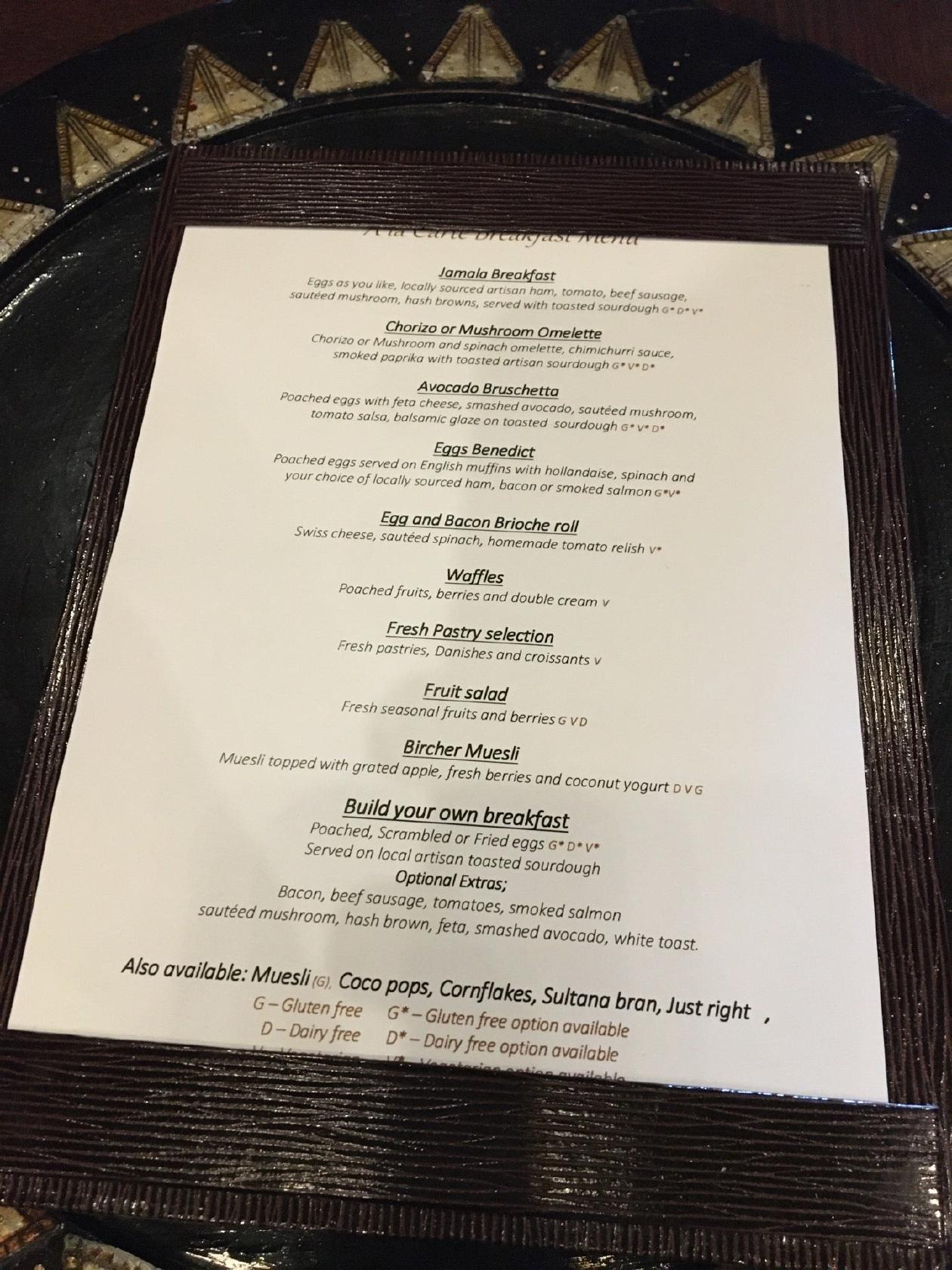 Menu at Rainforest Cave restaurant, Weston