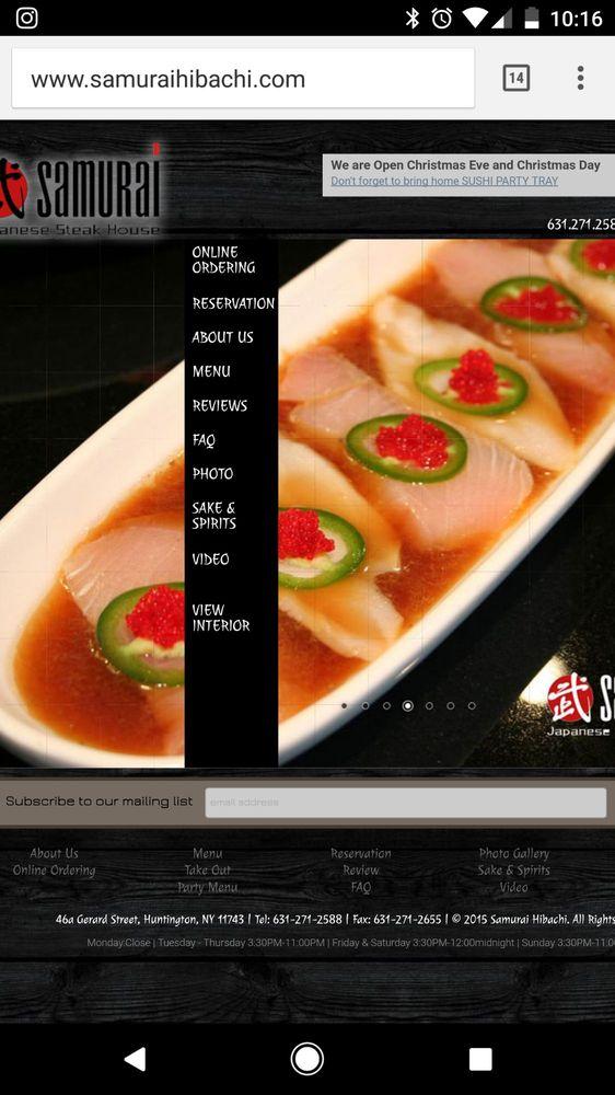 Menu at Samurai Hibachi restaurant, Huntington