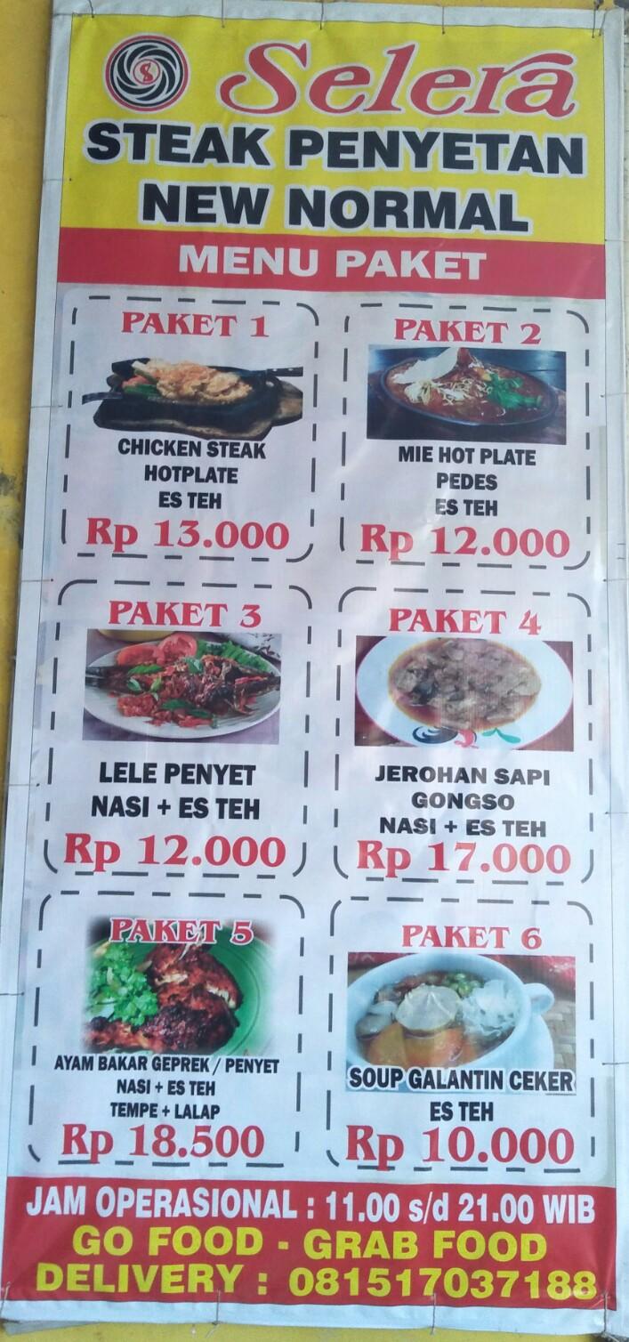 Menu at Selera Steak & Penyetan, Grogol