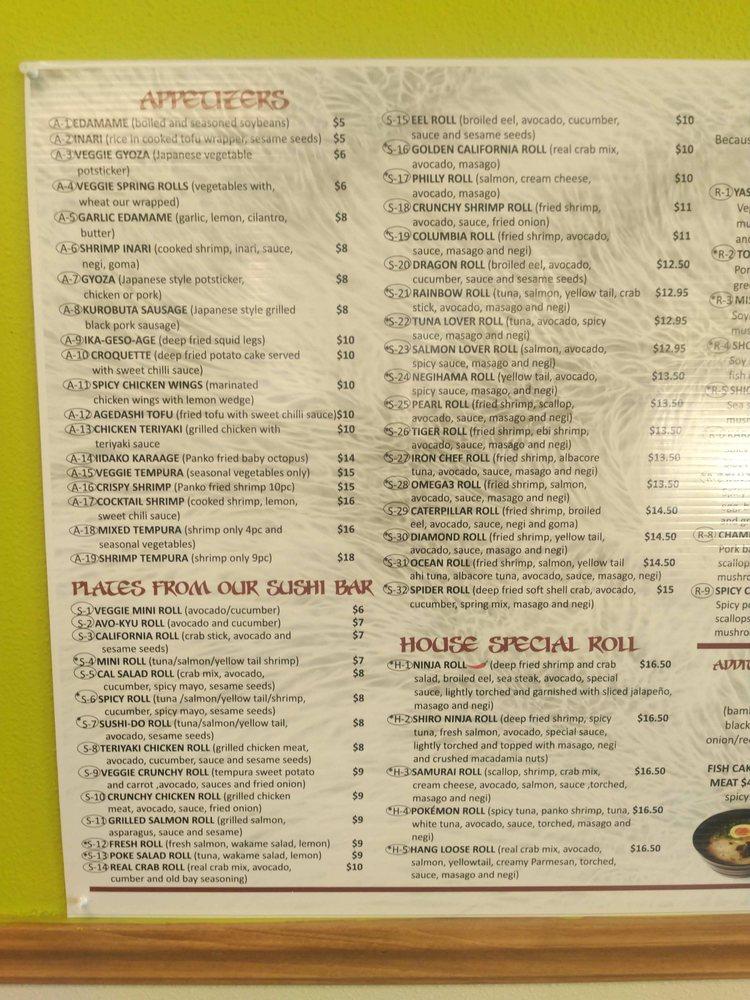 Menu at Shiro Ninja Boba - Poke - Ramen Bar, Angels Camp