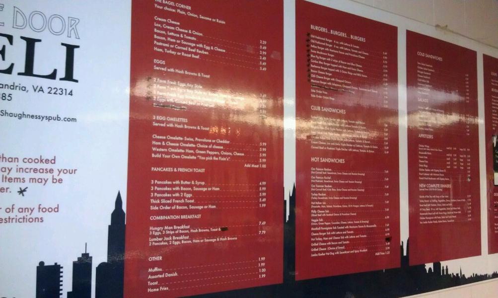 Menu at Stage Door Deli restaurant, Alexandria