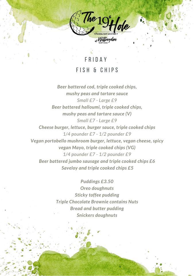 Menu at The 19th Hole Restaurant and Bar, Eastbourne
