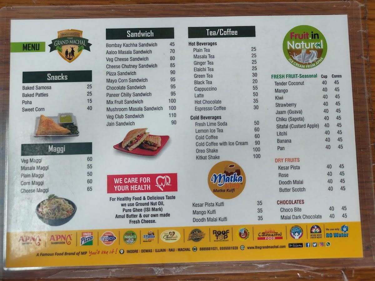 Menu at The Grand Machal, Machal