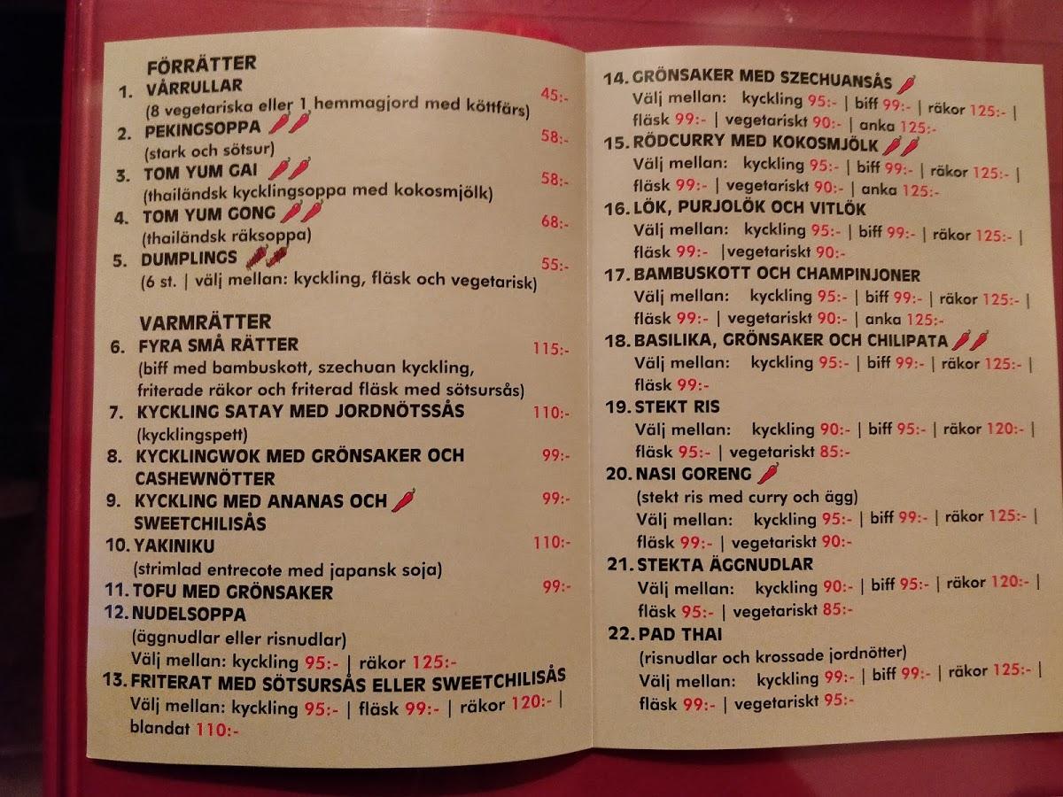 Menu at Woktory restaurant, Stockholm