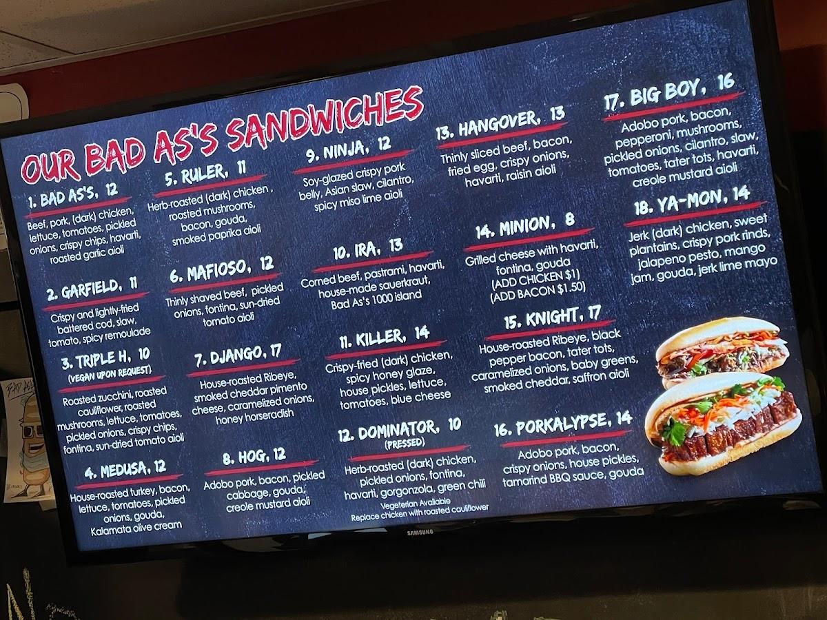 Menu at Bad As's Sandwich PRIMROSE restaurant, Orlando, 207 N Primrose Dr