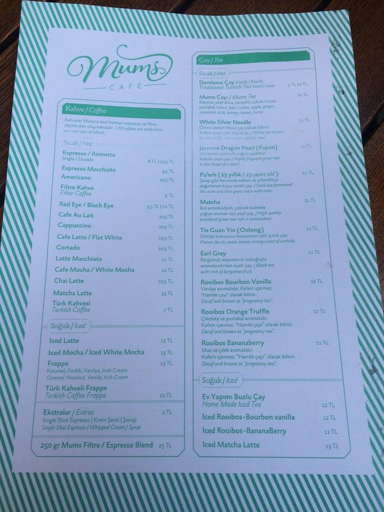 Menu at Mum's Cafe, Istanbul, Fransız Gç Sokağı 1/16 D:17