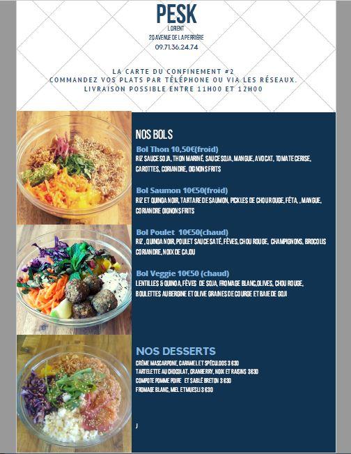 Menu at Pesk restaurant, Lorient