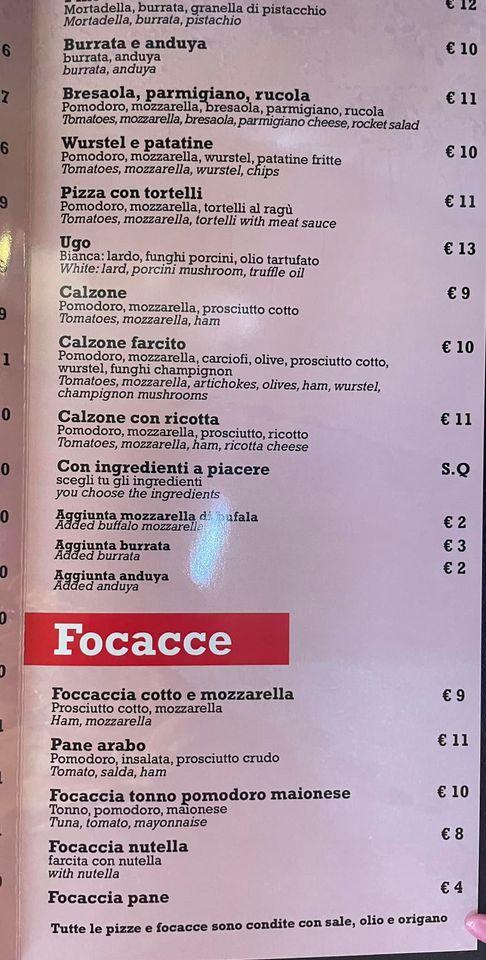 Menu at Pizzeria Da Nicola, Camaiore