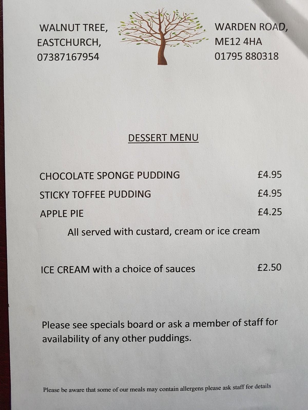 Menu at The Walnut Tree pub & bar, Eastchurch