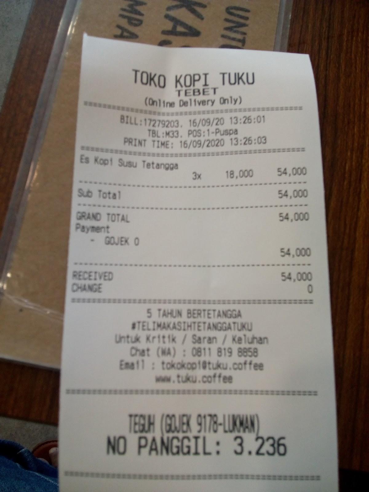 Menu at Toko Kopi TUKU - Tebet (Online Delivery Only), South Jakarta