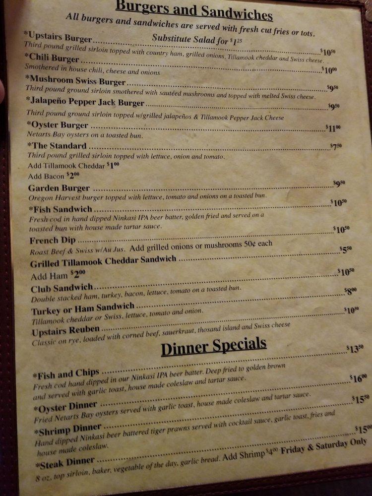 Menu at Upstairs Bar & Grill, Netarts, Netarts Hwy W