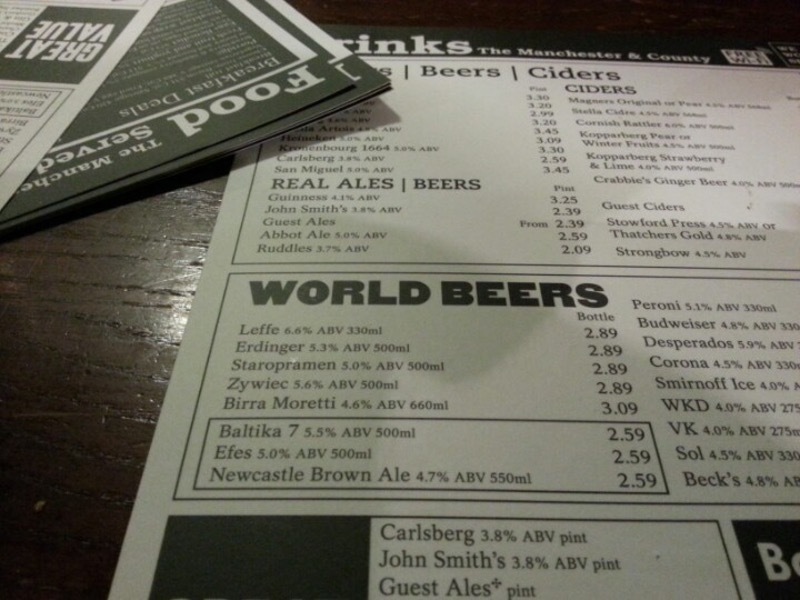 Menu at Wetherspoons pub & bar, Manchester, Piccadilly House