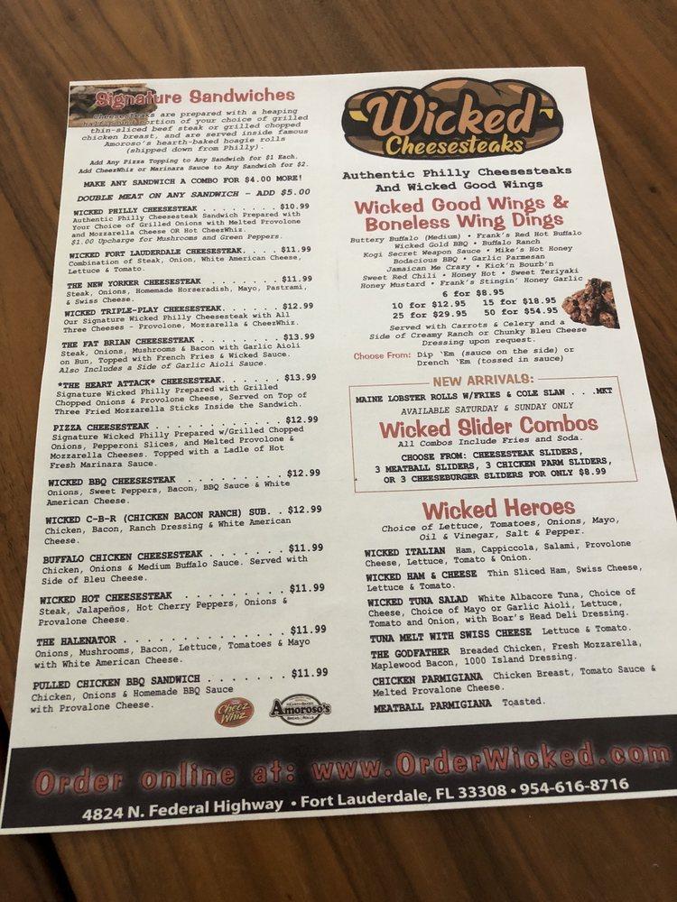 Menu at Wicked Cheesesteaks Pizza & Wings pizzeria, Fort Lauderdale