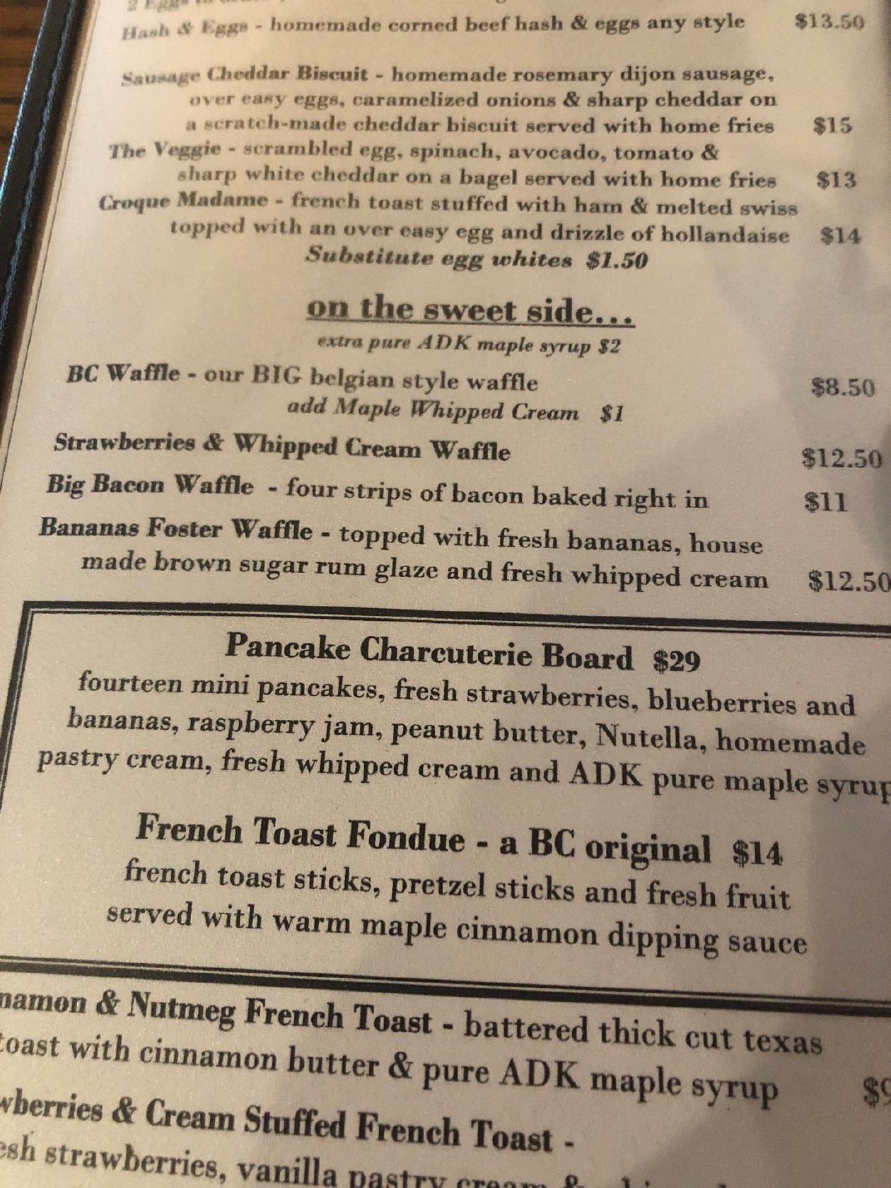 Menu at the breakfast club, too, Key West, 610 Greene St