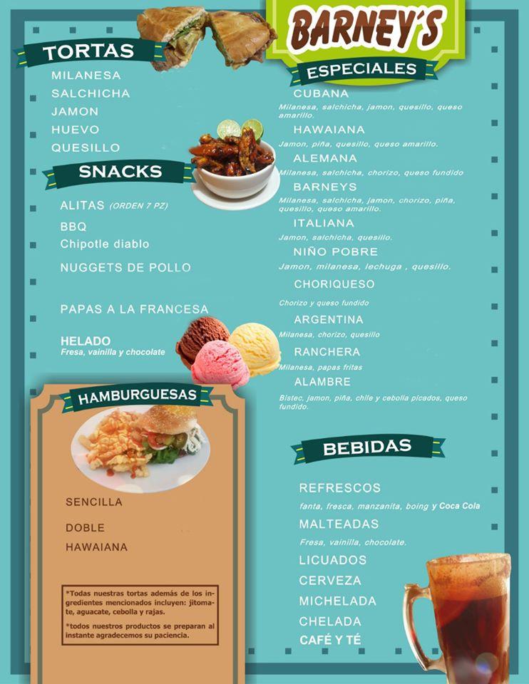 Menu at Barney's tortas y hamburguesa, Cuapiaxtla