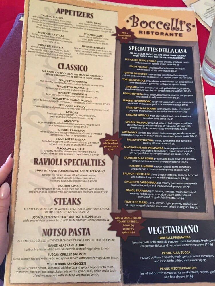 Menu at Boccelli's Ristorante restaurant, Gresham