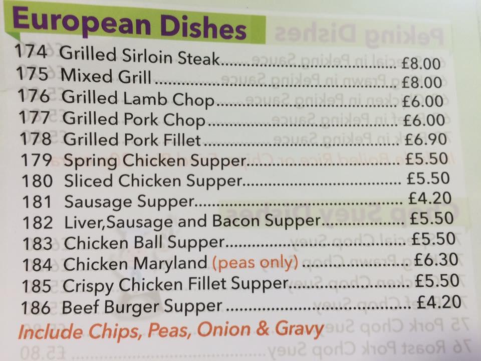 Menu at Cam Hing restaurant, Lisburn