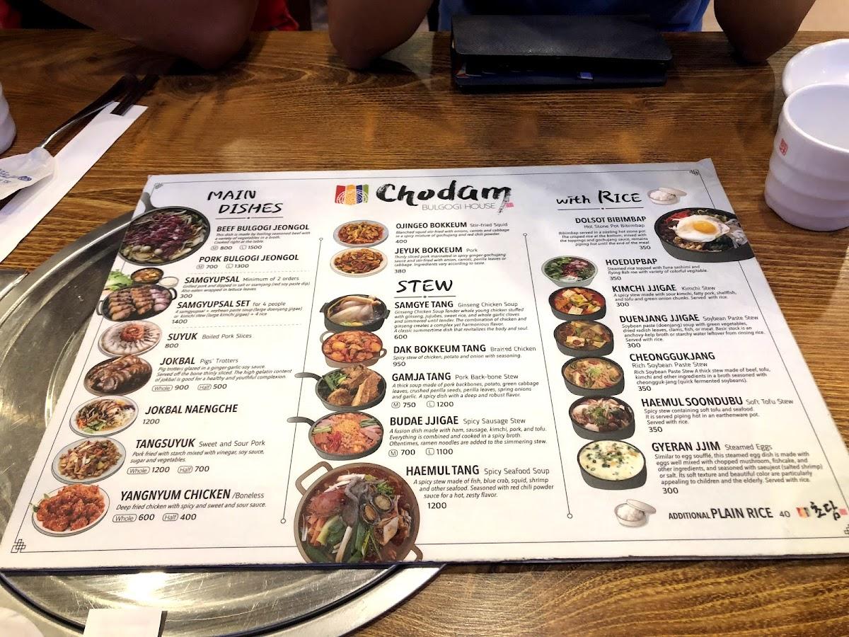 Menu at Chodam Korean Restaurant, Iloilo City