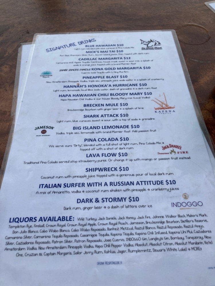 Menu at Da Shark Shack pub & bar, Kailua-Kona