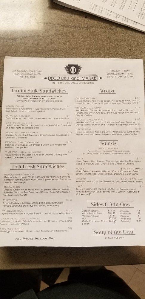 Menu at Deco Deli restaurant, Tulsa