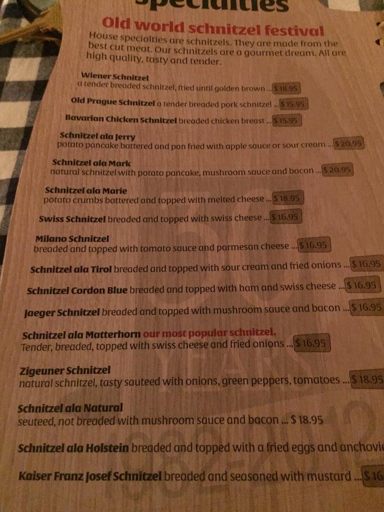 Menu at European Cafe & Schnitzel House, Ormond Beach