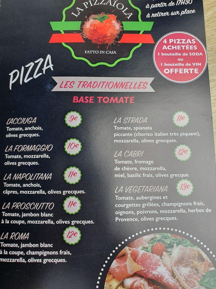 Menu au LA PIZZAIOLA pizzeria, Saint-Geniès-de-Comolas