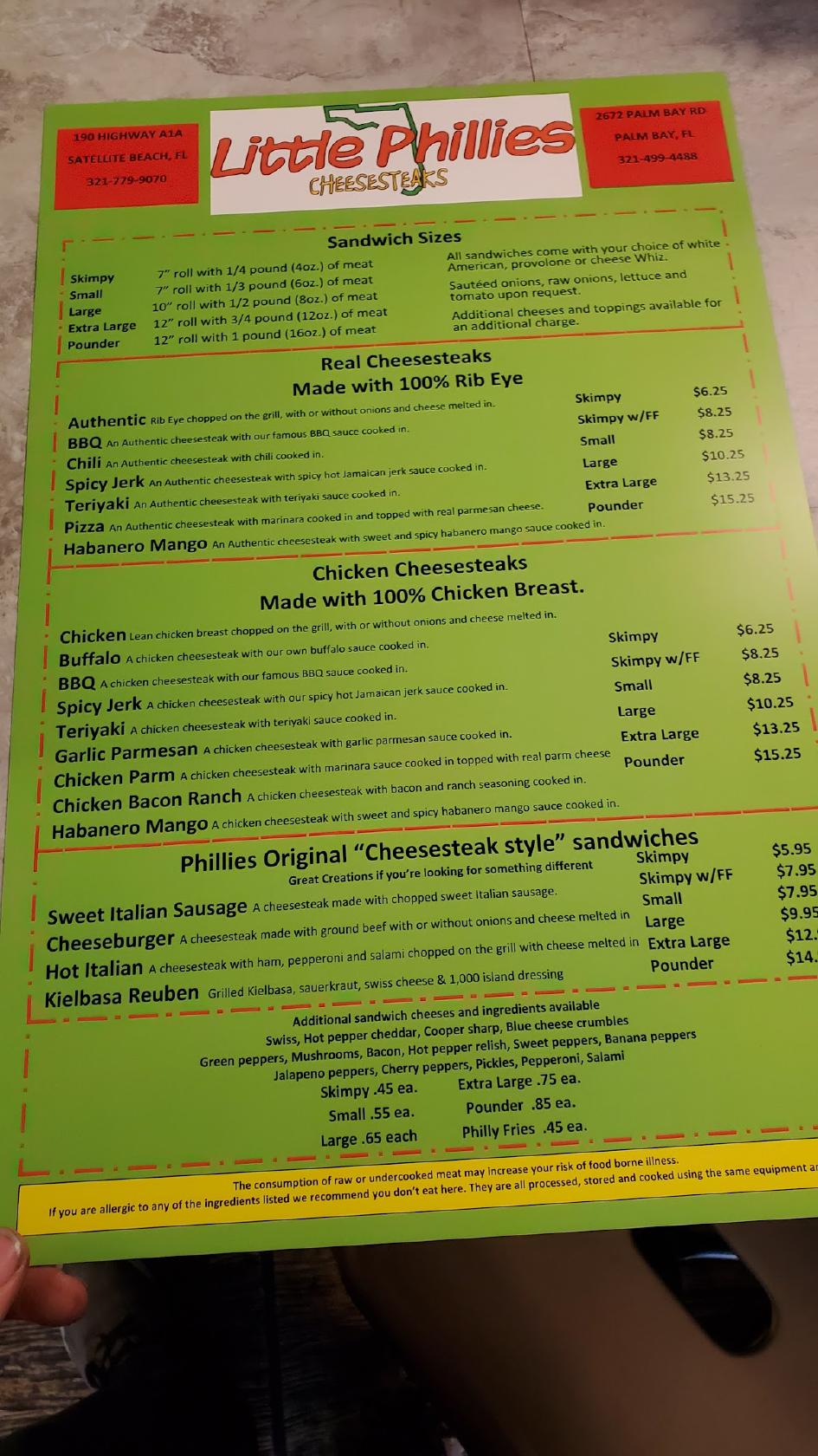 Carta del restaurante Little Phillies Cheesesteaks - Palm Bay, Palm Bay