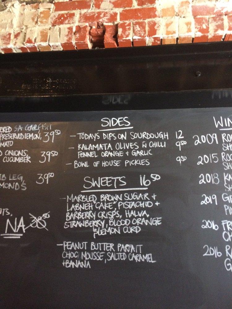 Menu at Peel St restaurant, Adelaide