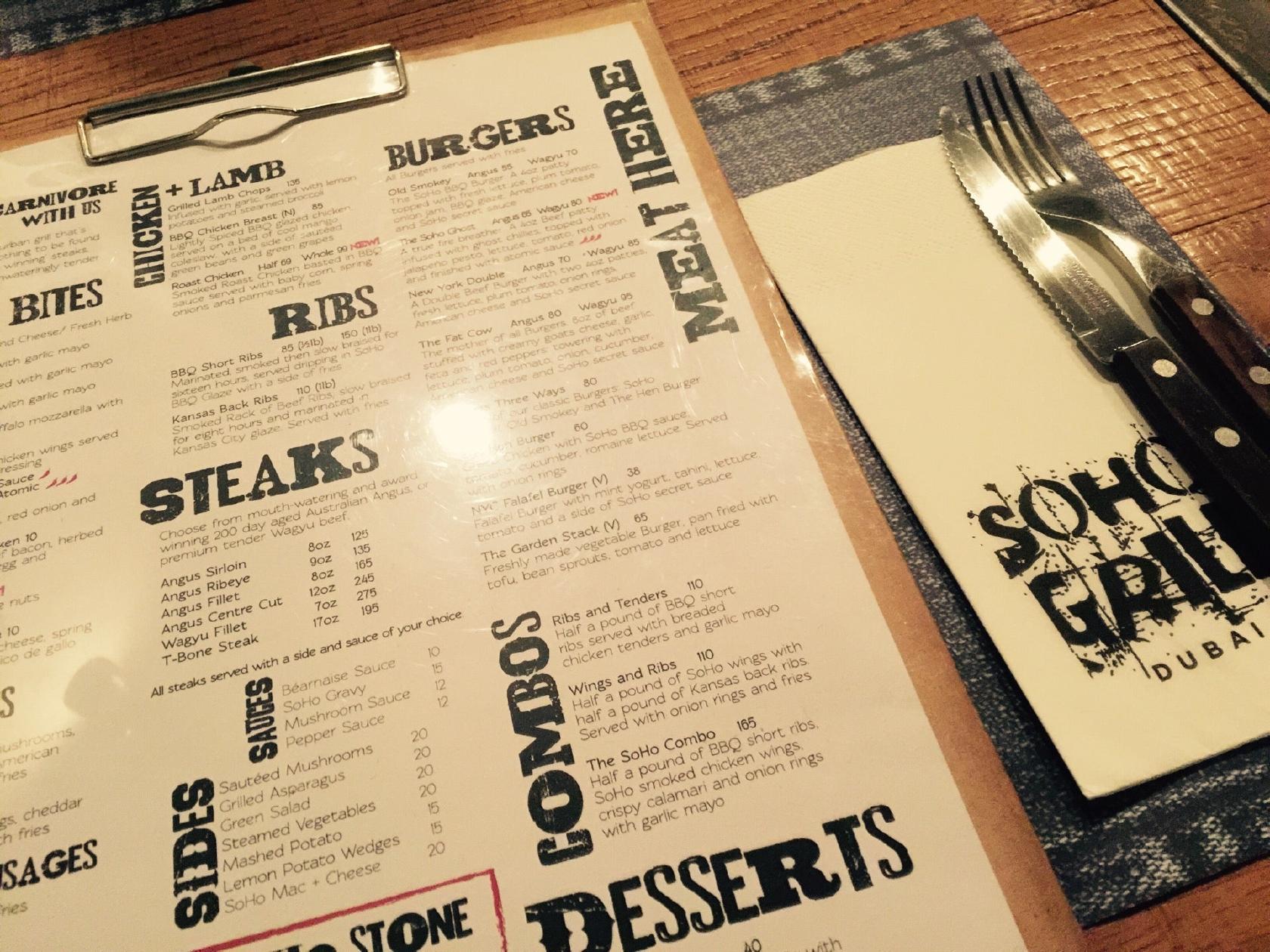 Menu at SoHo Bar & Grill, Dubai