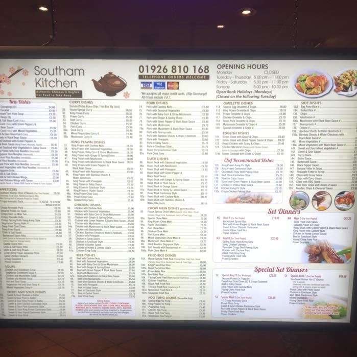 Menu at Southam Kitchen fast food, Southam