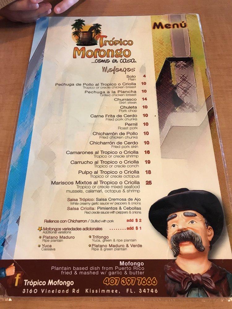 Menu at Tropico Mofongo Restaurant, Kissimmee, Vineland Rd #2