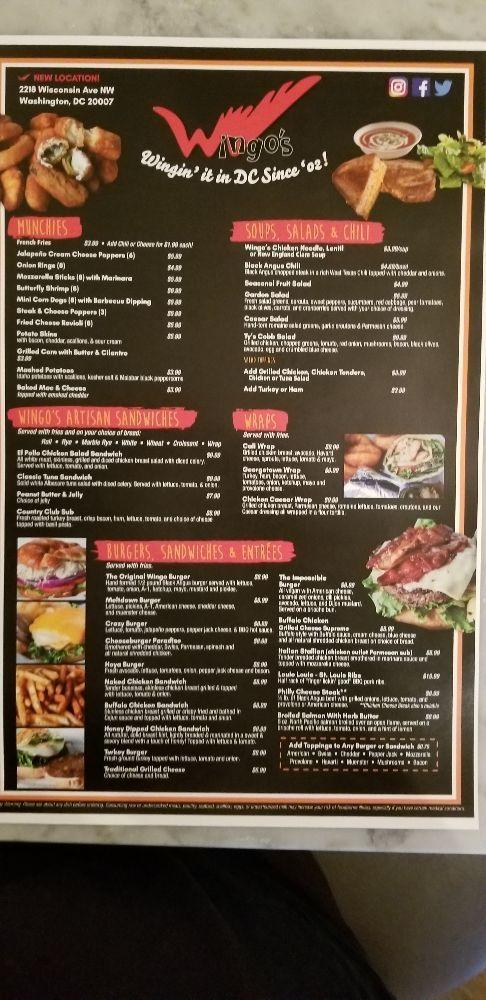 Menu at Wingos pub & bar, Washington