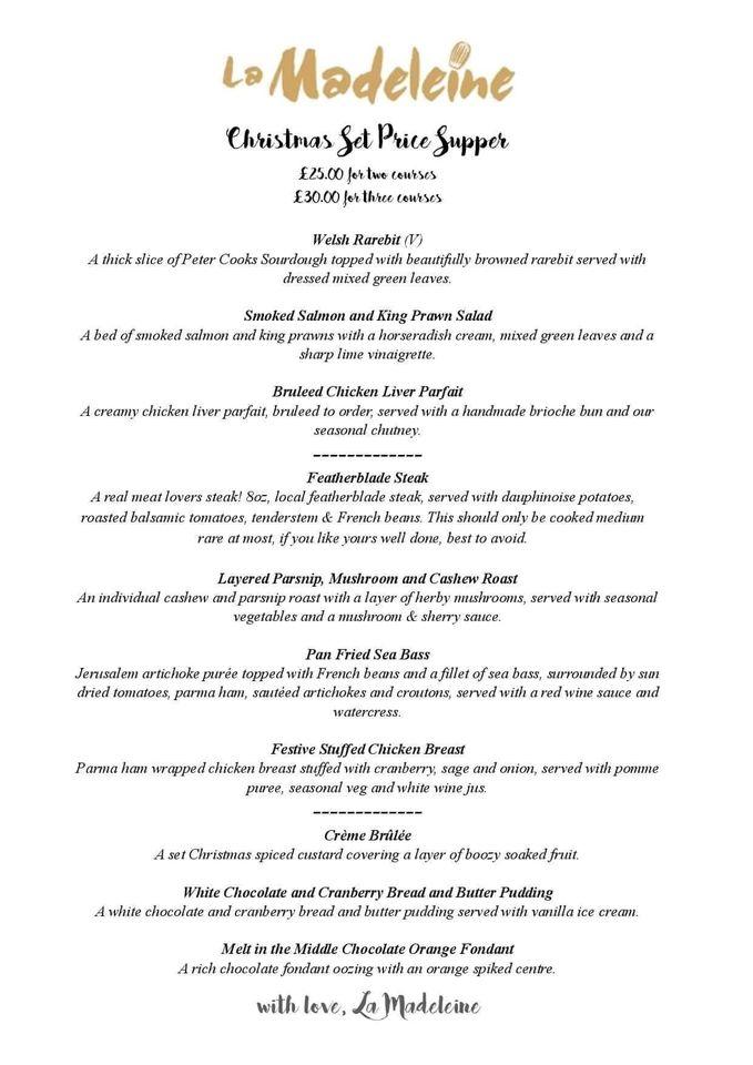 Menu at La Madeleine restaurant, Hereford