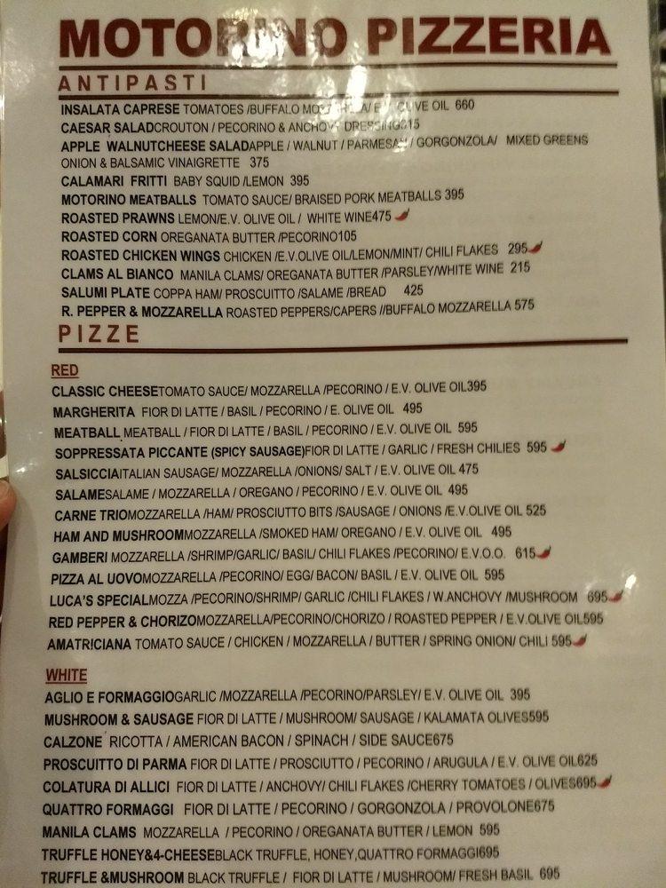 Menu at Motorino Pizza - Greenbelt pizzeria, Makati