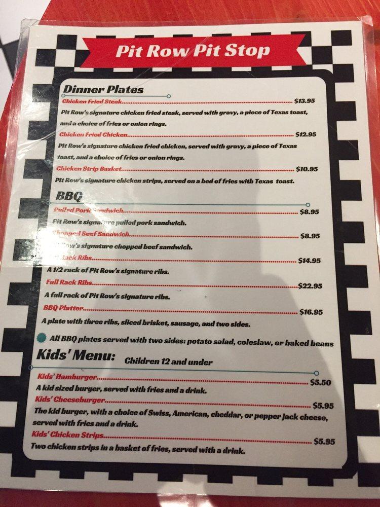 Menu at Pit Row Pit Stop BBQ, Livingston
