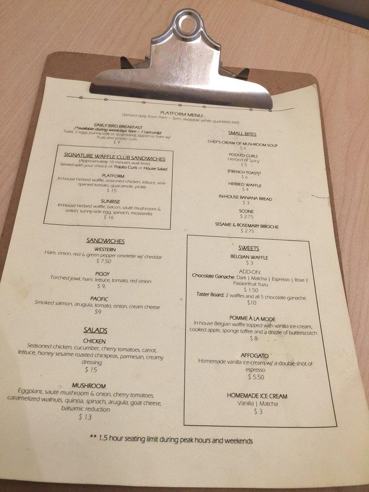 Menu at Platform Espresso Bar, Markham