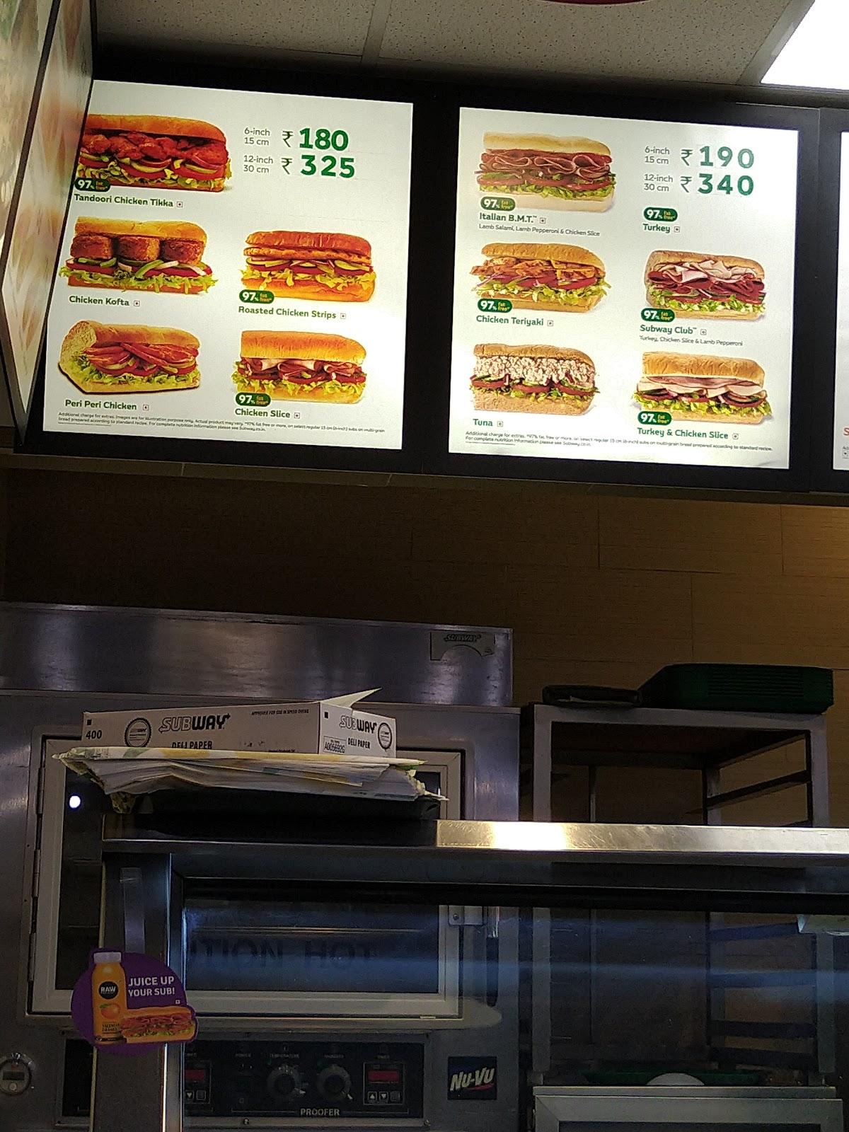 Menu at Subway, Hyderabad, HUDA Layout