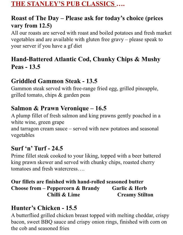 Menu at The Stanley Arms pub & bar, St Helens