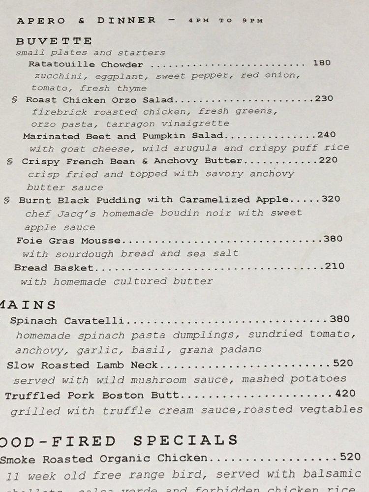Menu at Apero restaurant, Quezon City