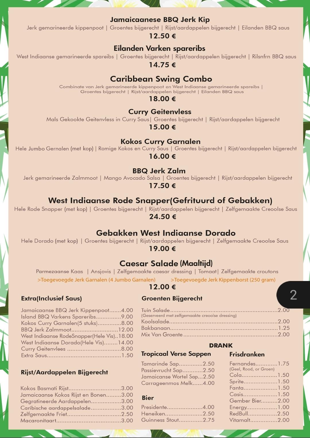 Menu at Caribbean Swing, Rotterdam