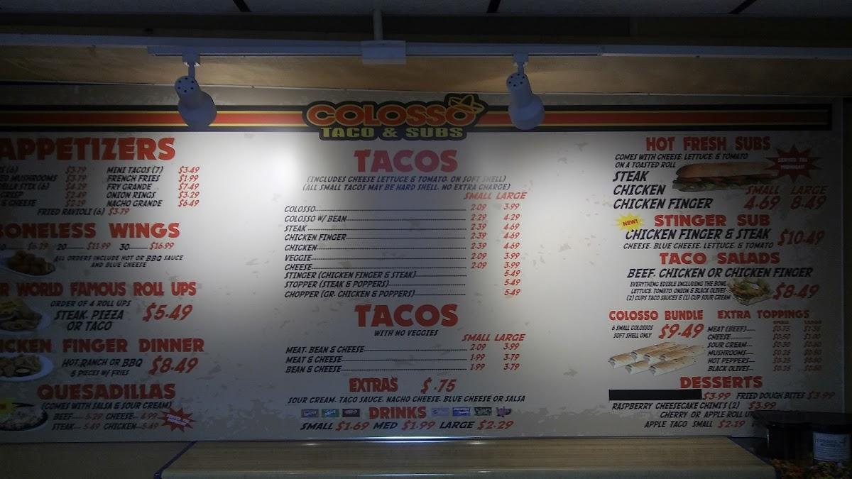 Menu at Colosso Taco & Subs restaurant, Niagara Falls, Buffalo Ave