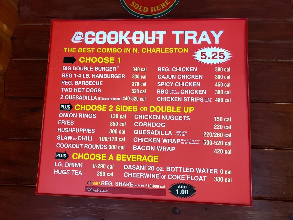 Menu at Cook Out fast food, North Charleston, University Blvd